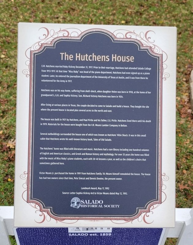 The Hutchens House Historical Marker