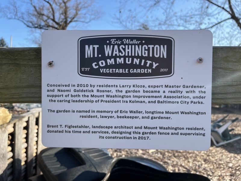 Eric Waller Mt. Washington Community Vegetable Garden Historical Marker