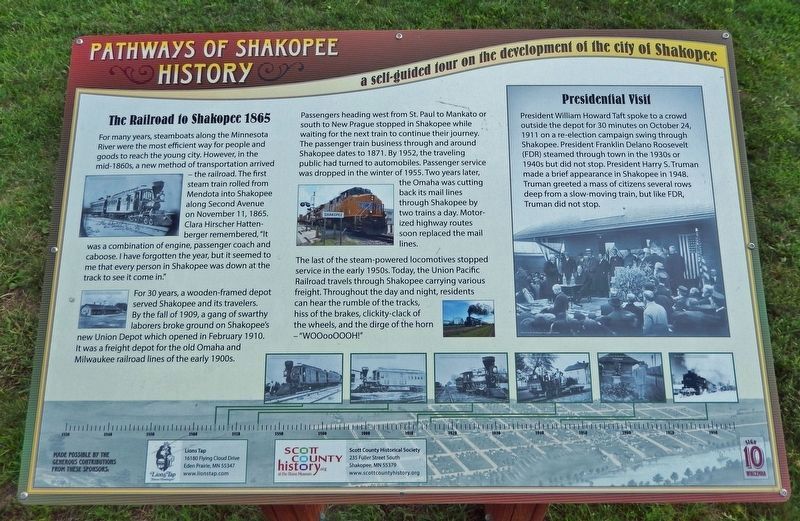 The Railroad to Shakopee 1865 Historical Marker