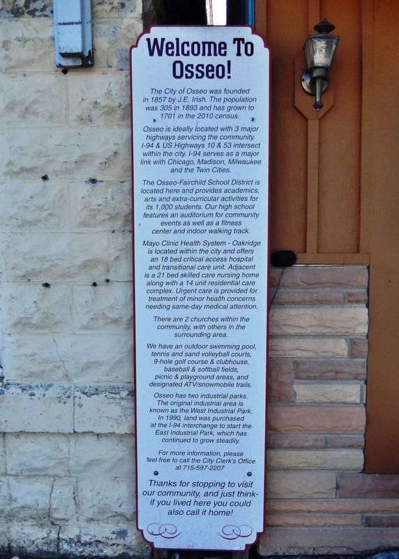 Welcome to Osseo! Historical Marker