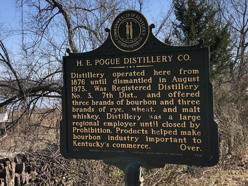 Ryan-Pogue House / H. E. Pogue Distillery Co. Historical Marker
