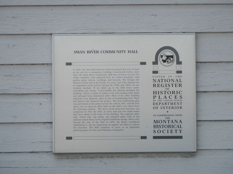 Swan River Community Hall Historical Marker
