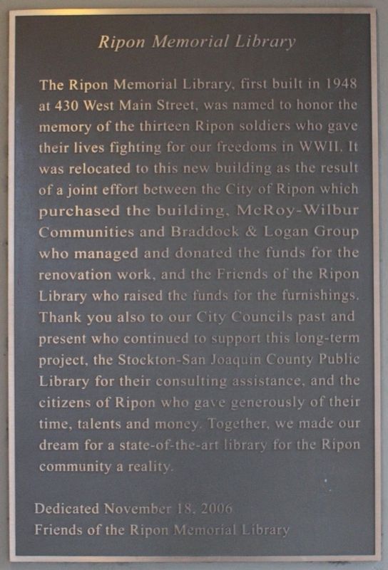 Ripon Memorial Library Historical Marker