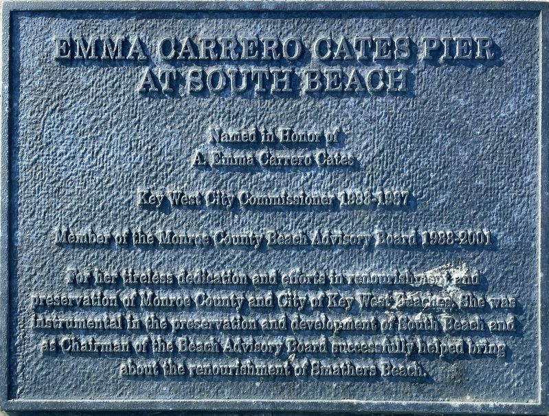Emma Carrero Cates Pier at Southern Beach Historical Marker