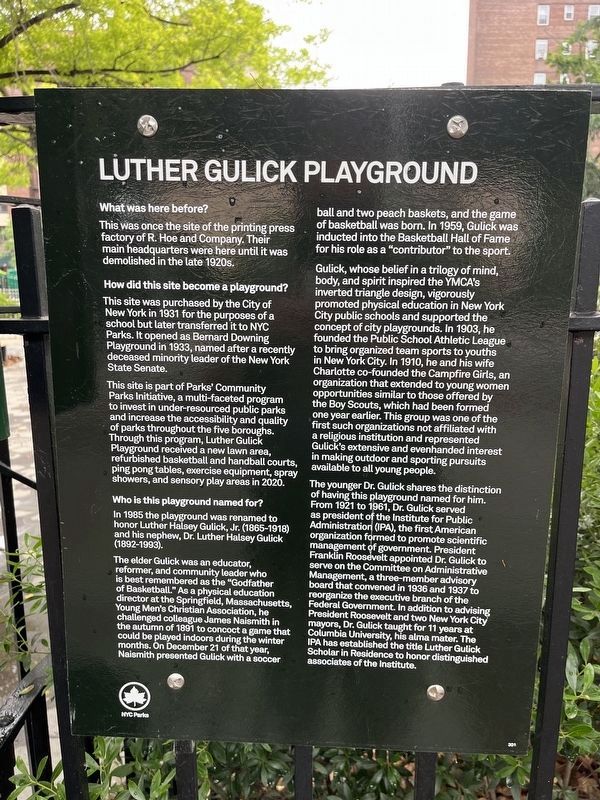 Luther Gulick Playground Historical Marker