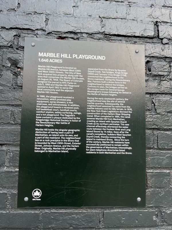 Marble Hill Playground Historical Marker
