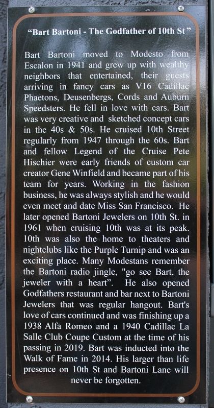 Bart Bartoni - The Godfather of 10th St Historical Marker