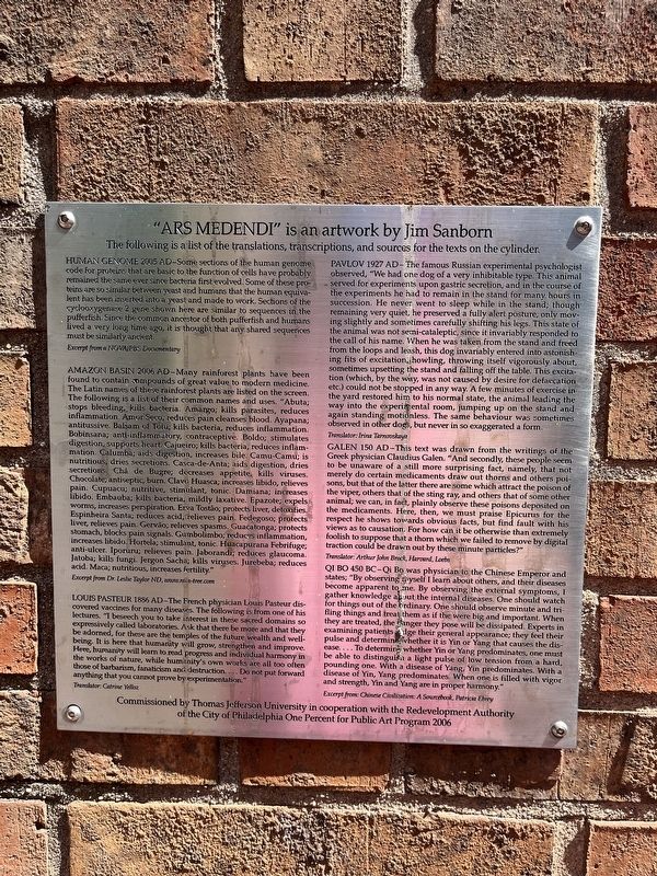 "Ars Medendi" is an artwork by Jim Sanborn Historical Marker