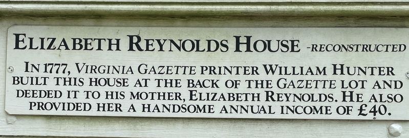 Elizabeth Reynolds House Historical Marker