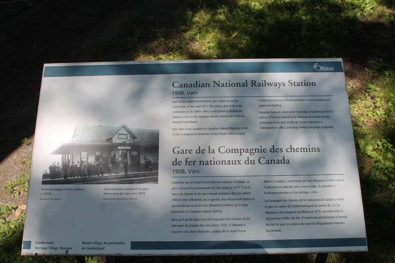 Canadian National Railways Station (1908, Vars) Historical Marker