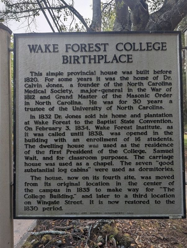 Wake Forest College Birthplace Historical Marker