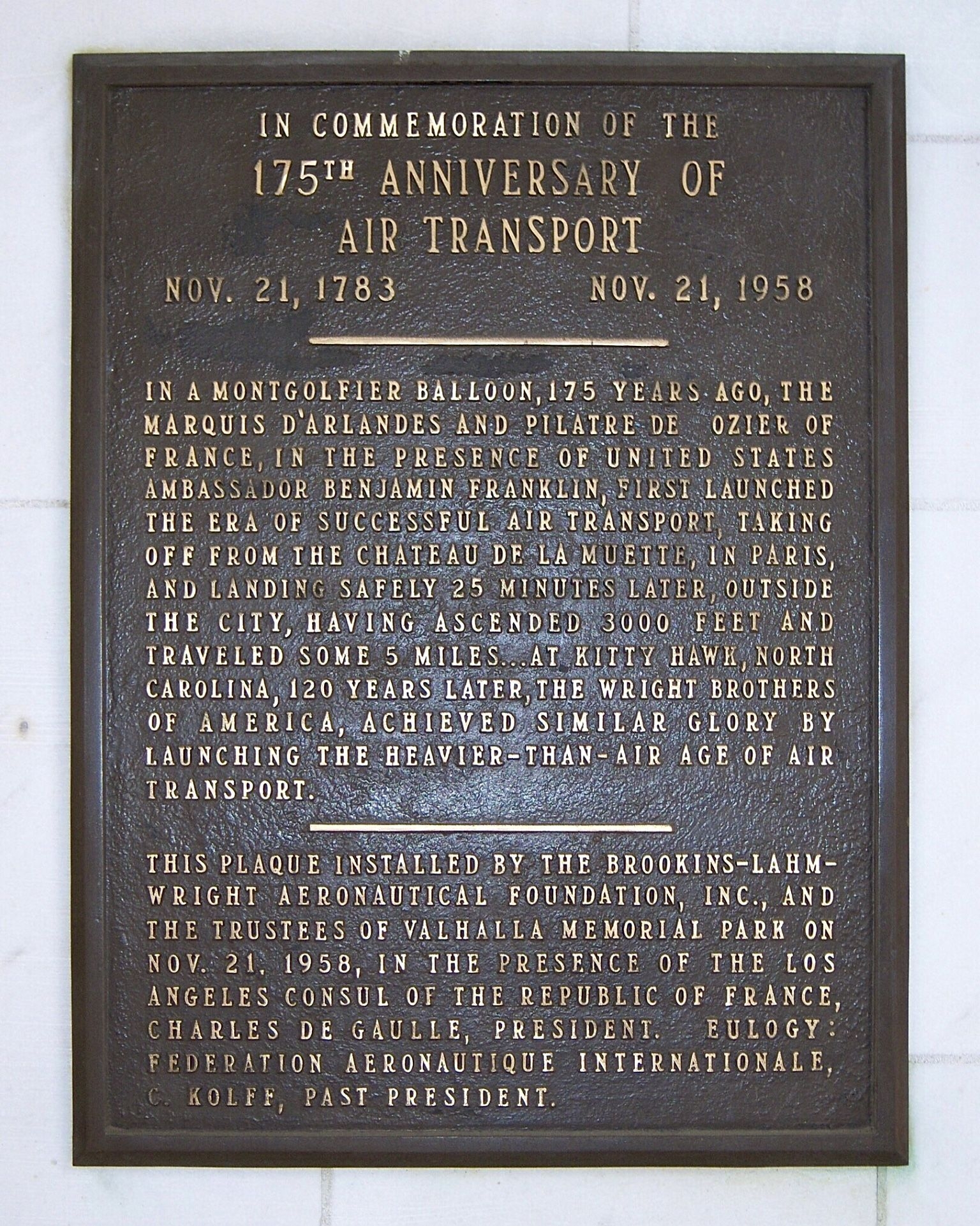 Photo: 175th Anniversary of Air Transport Marker