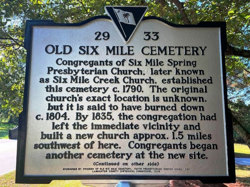 Old Six Mile Cemetery Historical Marker