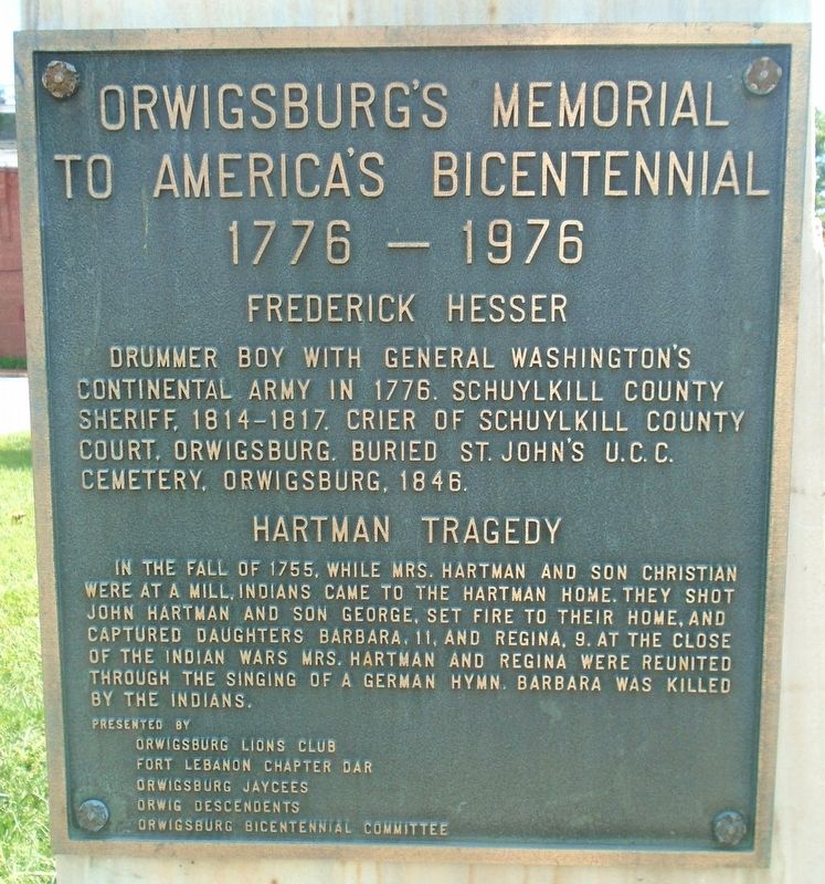 Frederick Hesser / Hartman Tragedy Historical Marker