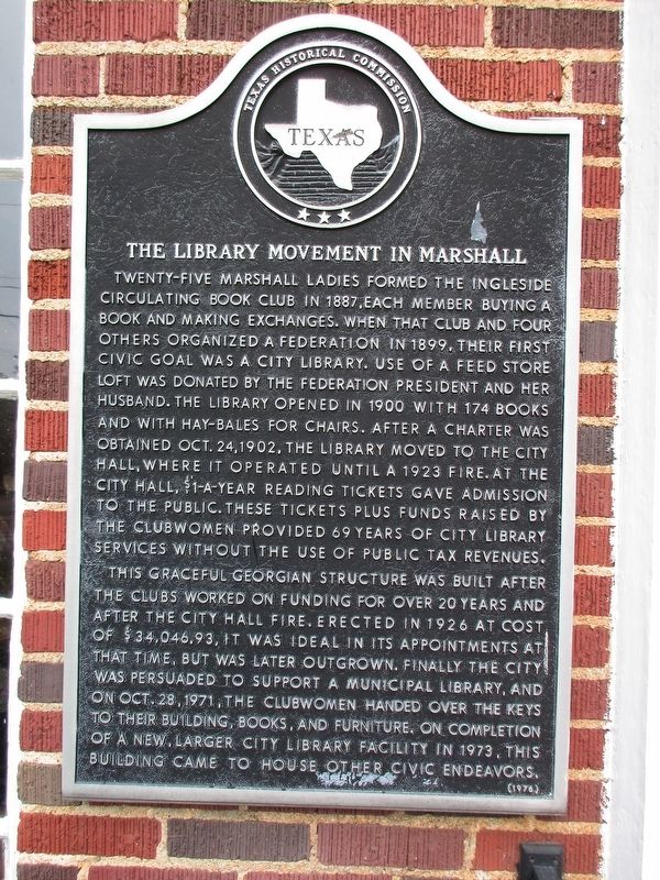 The Library Movement in Marshall Historical Marker