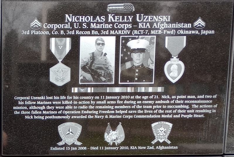 Nicholas Kelly Uzenski, a War Memorial