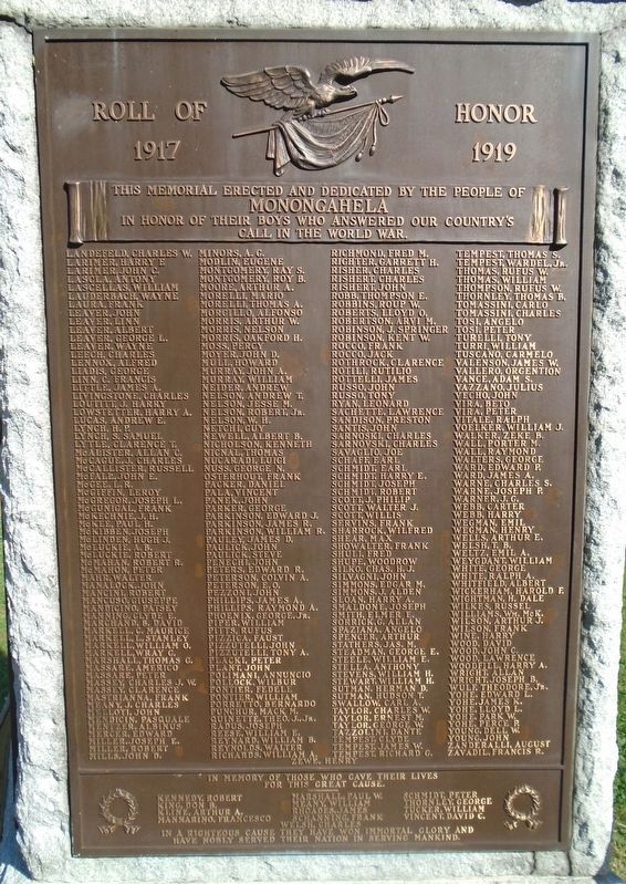 World War Roll of Honor, a War Memorial