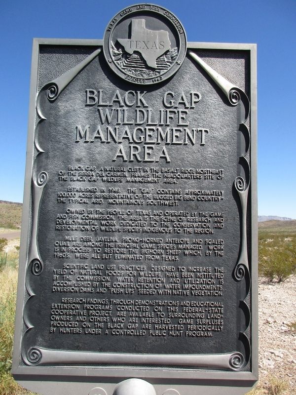 Black Gap Wildlife Management Area Historical Marker