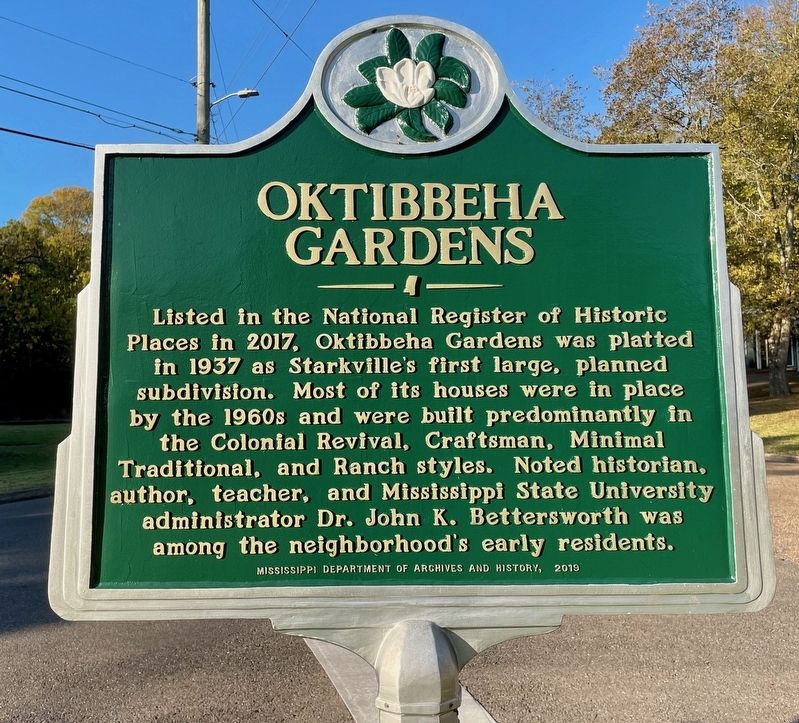 Oktibbeha Gardens Historical Marker
