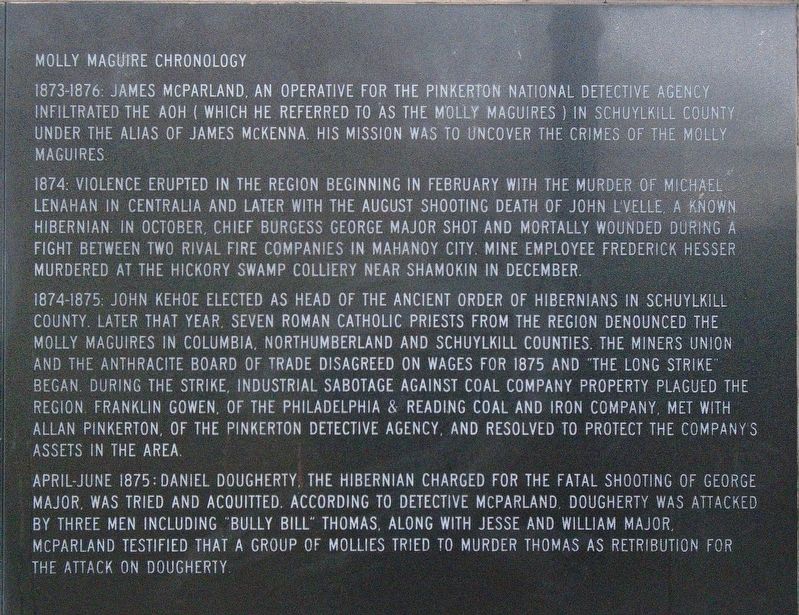 Molly Maguire Historical Park Historical Marker