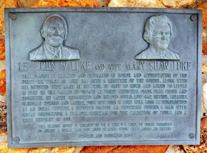 Rev. John W. Luke and Wife Mary Shaw Luke Historical Marker