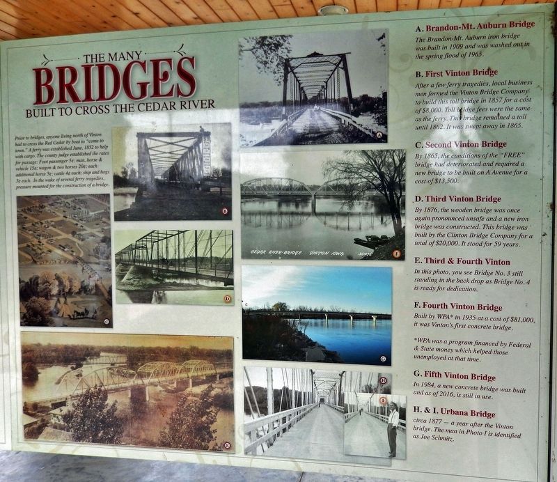 The Many Bridges Built to Cross the Cedar River Historical Marker