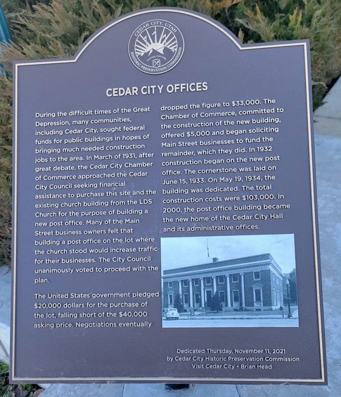 Cedar City Offices Historical Marker