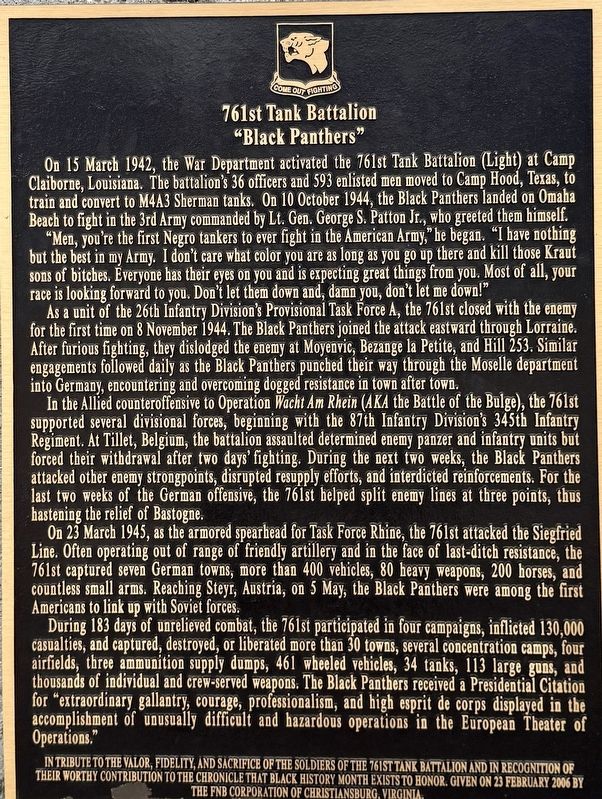 761st Tank Battalion Historical Marker