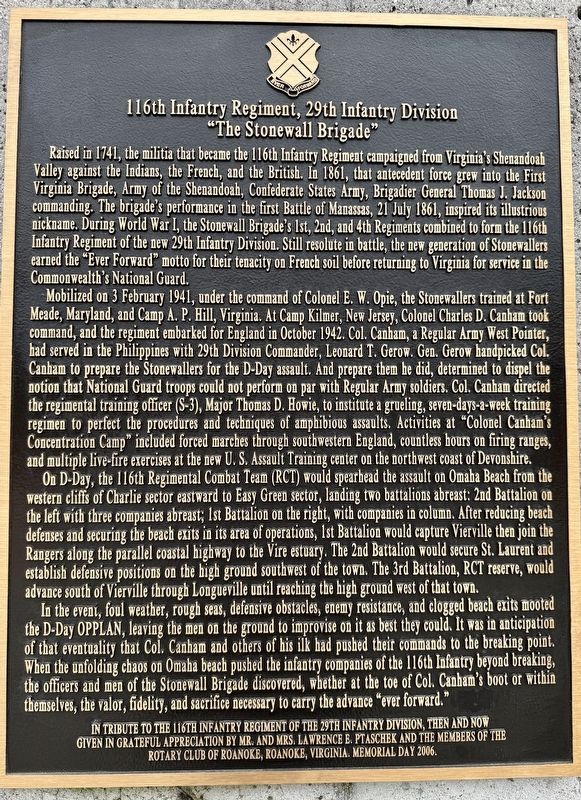 116th Infantry Regiment, 29th Infantry Division Historical Marker