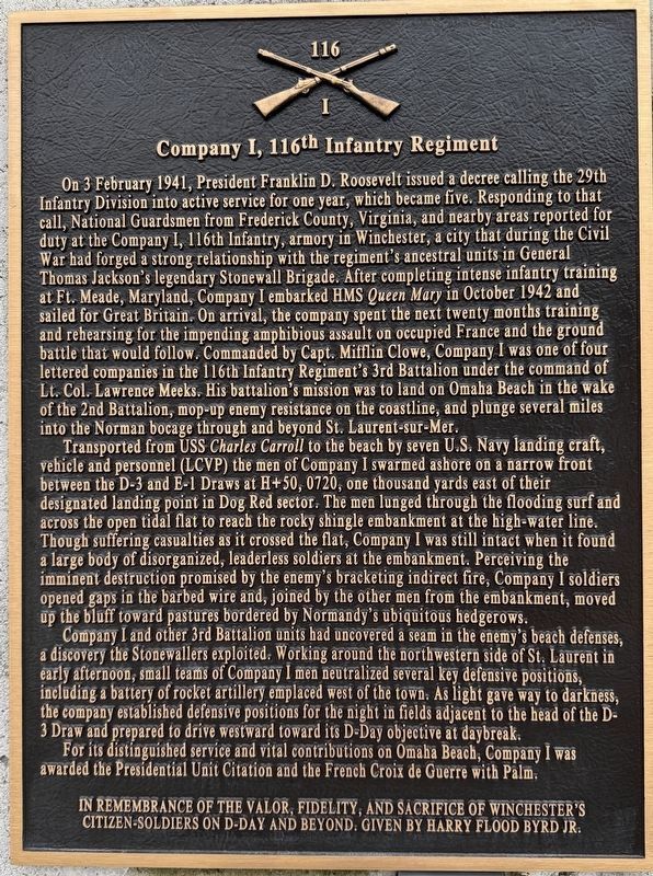 Company I, 116th Infantry Regiment Historical Marker