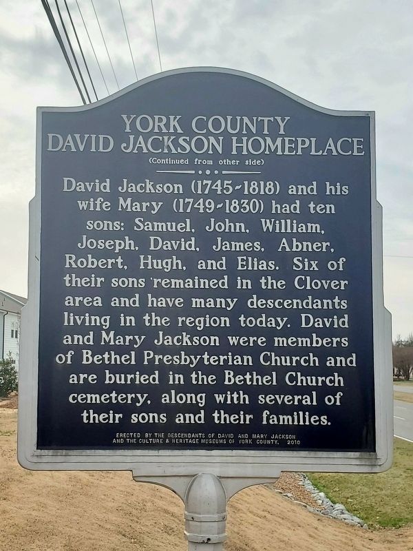 York County David Jackson Homeplace Historical Marker