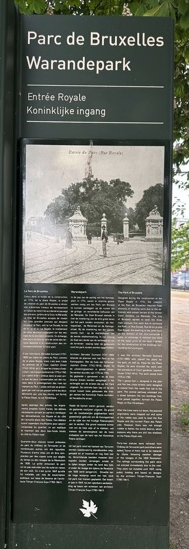Le Parc de Bruxelles / Warandepark / The Park of Brussels Historical Marker