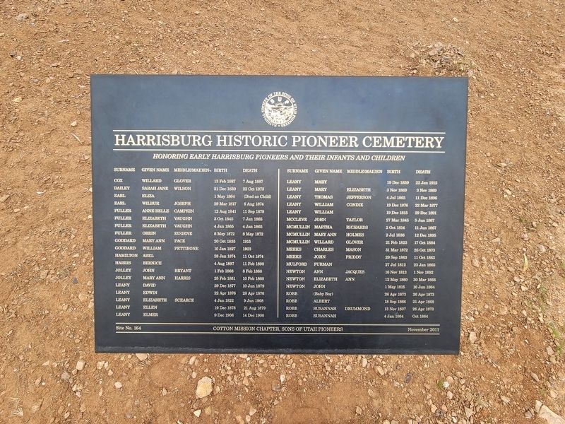 Harrisburg Historic Pioneer Cemetery Historical Marker