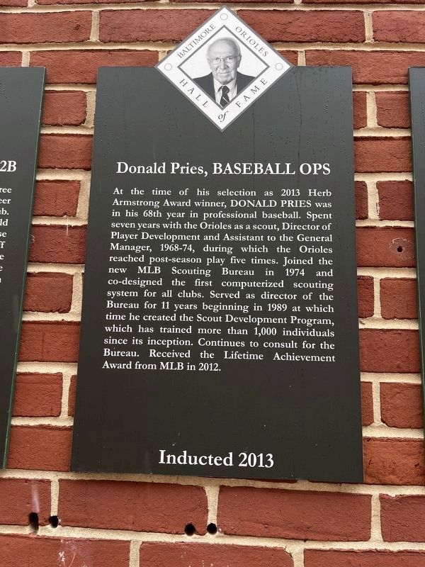Donald Pries, Baseball Ops Historical Marker