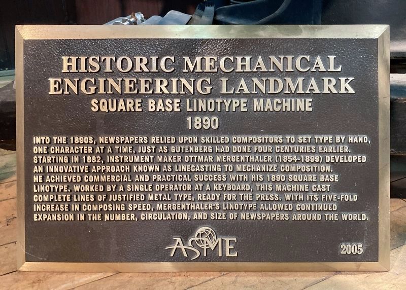 Square Base Linotype Machine Historical Marker