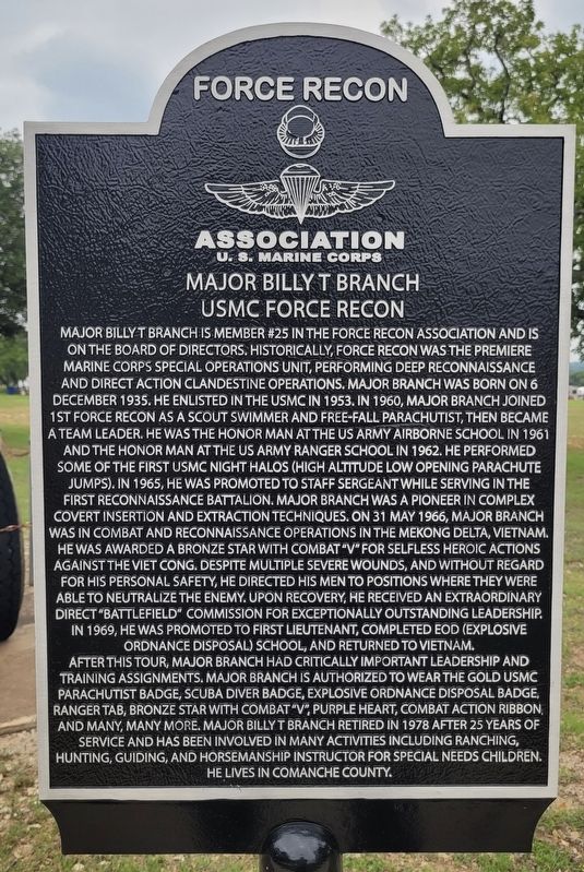 Major Billy T Branch Historical Marker