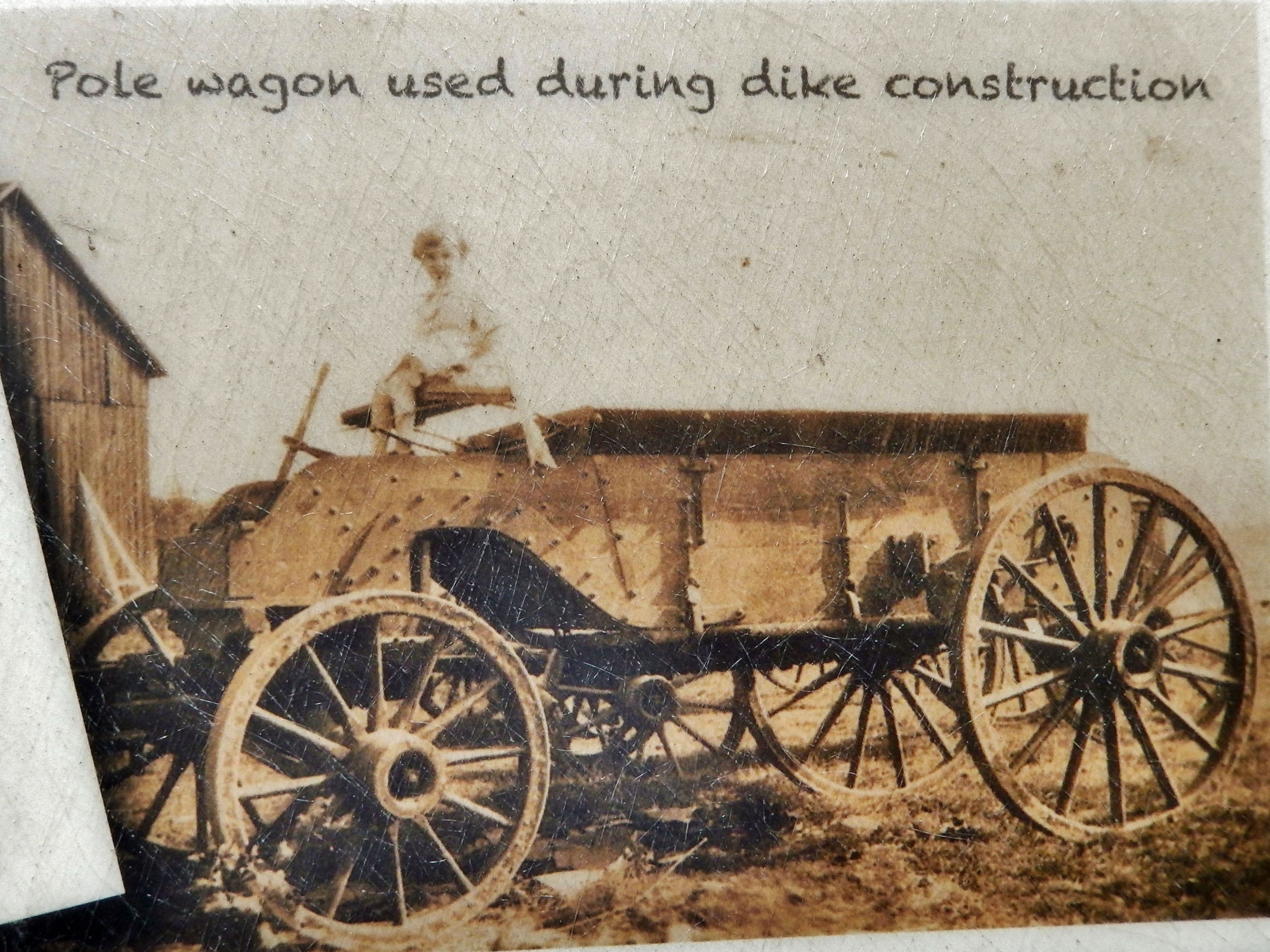 Photo: Marker detail: Pole wagon used during dike construction