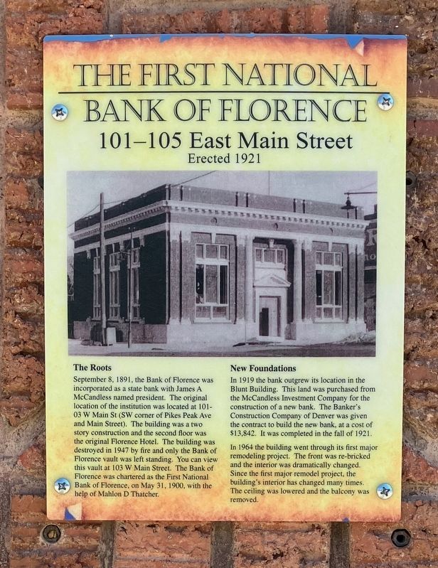 The First National Bank of Florence Historical Marker