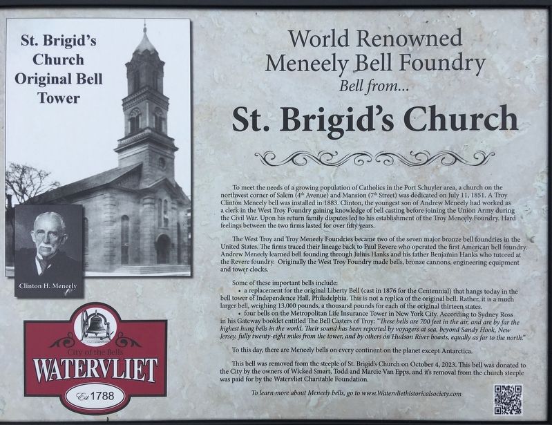 Meneely Bell From St. Brigid's Church Historical Marker