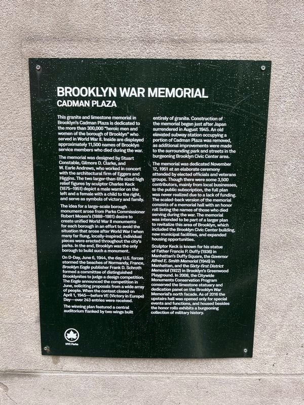 Brooklyn War Memorial Historical Marker