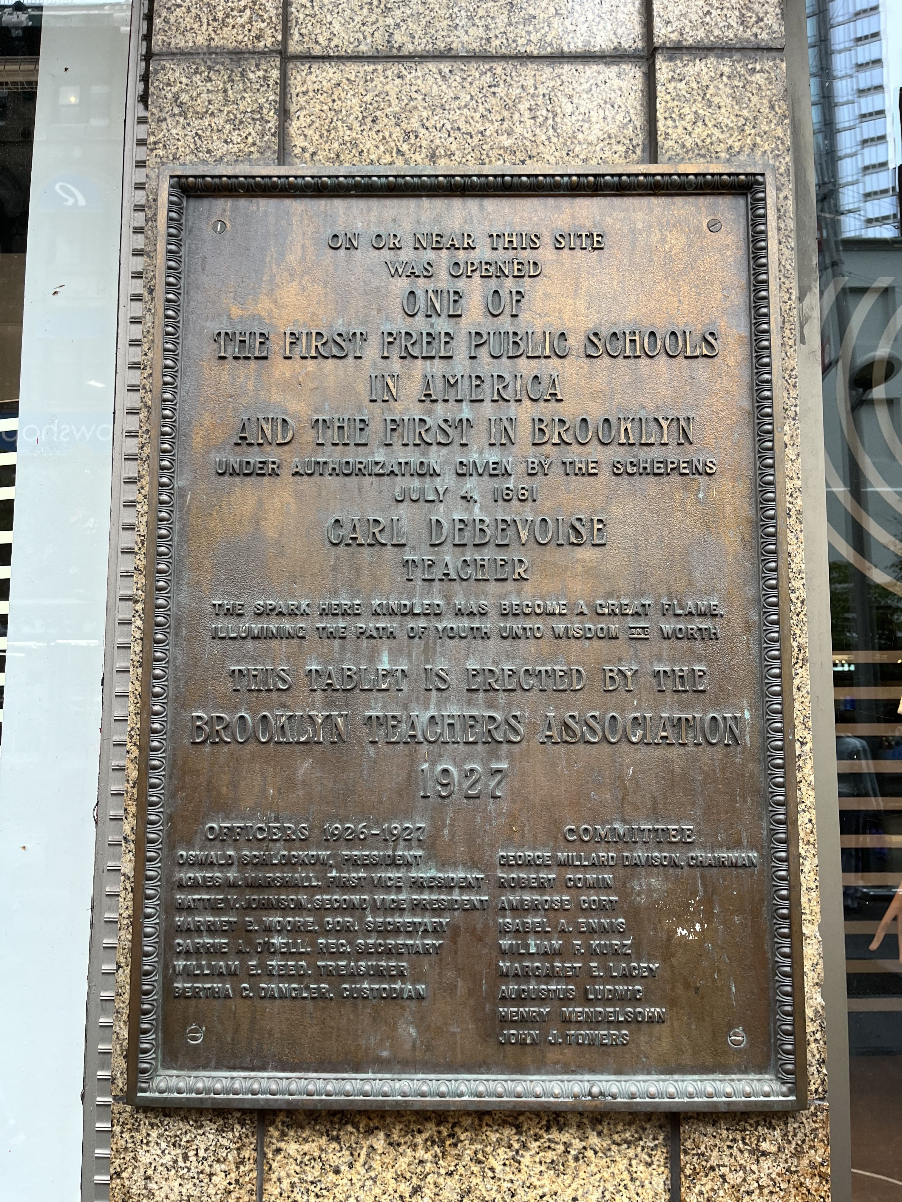 Photo: One of the First Free Public Schools in America Marker