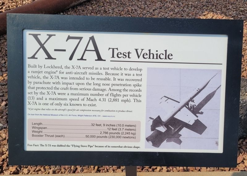 X-7A Test Vehicle Historical Marker