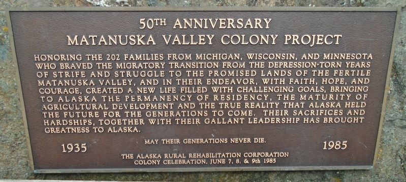 Matanuska Valley Colony Project 50th Anniversary Historical Marker
