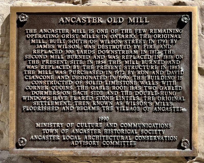 Ancaster Old Mill Historical Marker