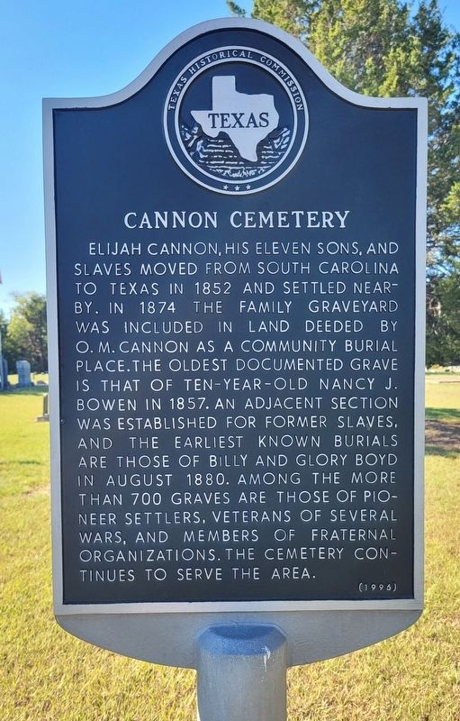 Cannon Cemetery Historical Marker