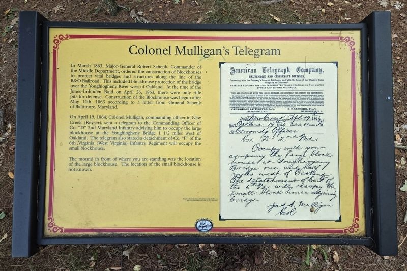 Colonel Mulligan's Telegram Historical Marker