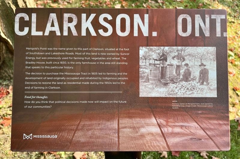 Clarkson. Ont. (Merigold’s Point) Historical Marker