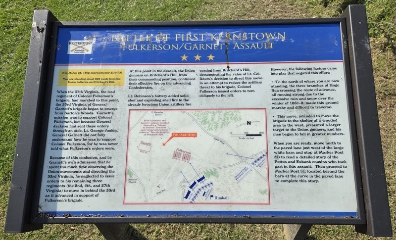 Battle of First Kernstown Historical Marker