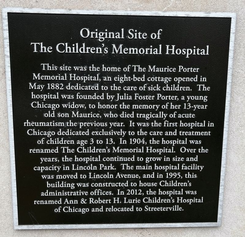 Original Site of The Children's Memorial Hospital Historical Marker