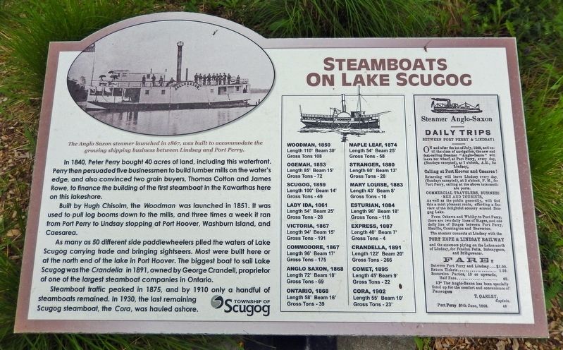 Steamboats on Lake Scugog Historical Marker